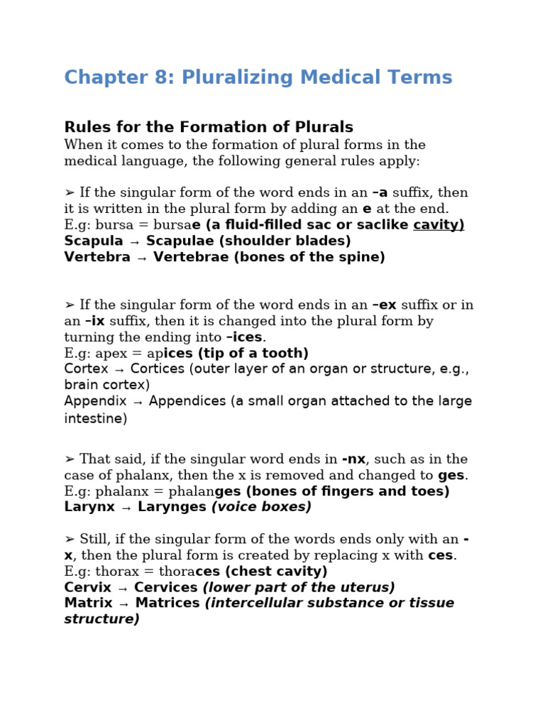 Pluralization Rules in Medical Terms | PDF | Sarcoma | Anatomy