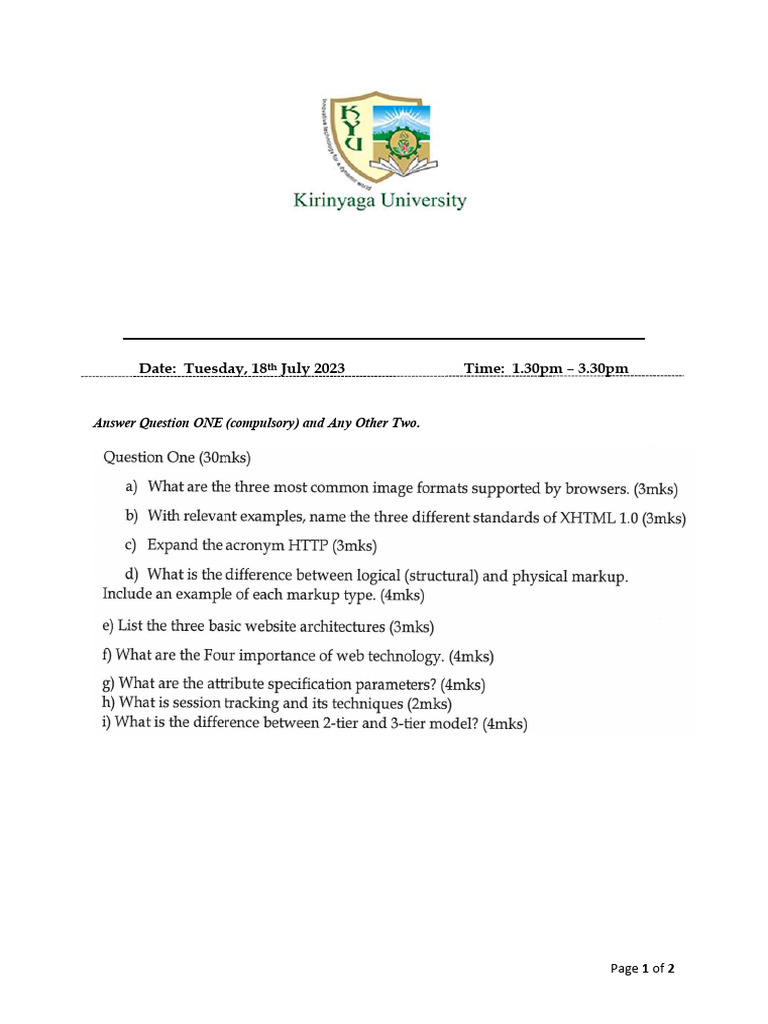 SPE 2107 Introduction To Web Technologies Year I Supplementary ...