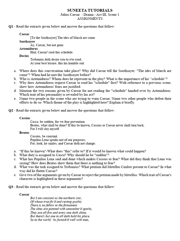 Assignments Julius Caesar Act III Scene 1 | PDF | Mark Antony | Julius ...