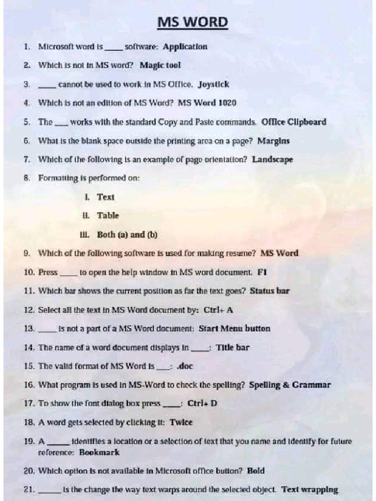 Ms Office Questions | PDF