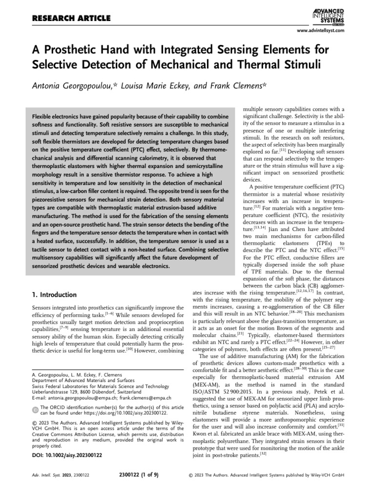 A Prosthetic Hand With Integrated Sensing Elements | PDF | Composite ...
