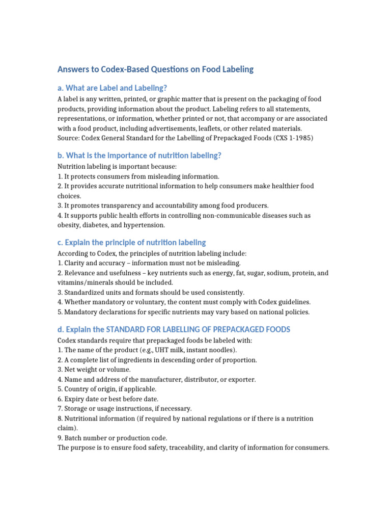 Codex Labeling Answers | PDF