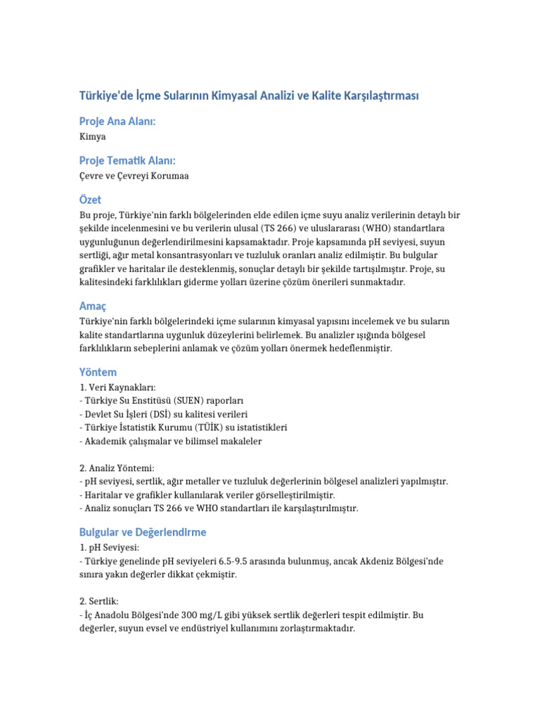 Turkiye Icme Sulari Proje Detayli | PDF