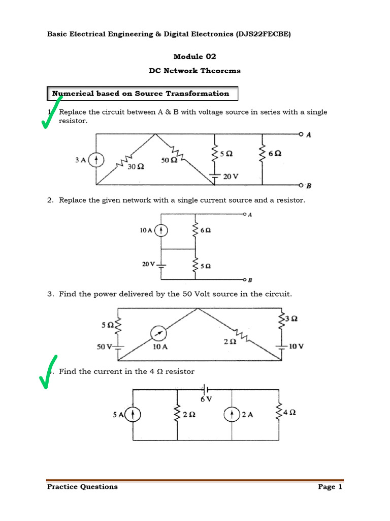 DC Network Theorems Practice Questions | PDF | Resistor | Physical Quantities