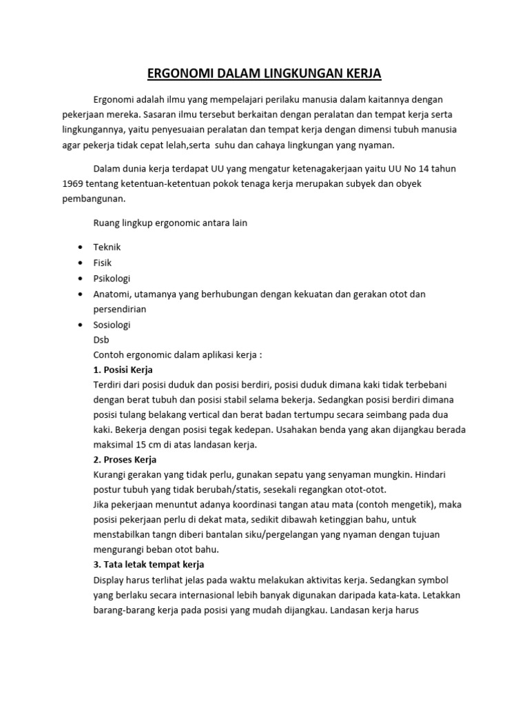 Pengawasan k3 Ergonomi & Lingkungan Kerja | PDF