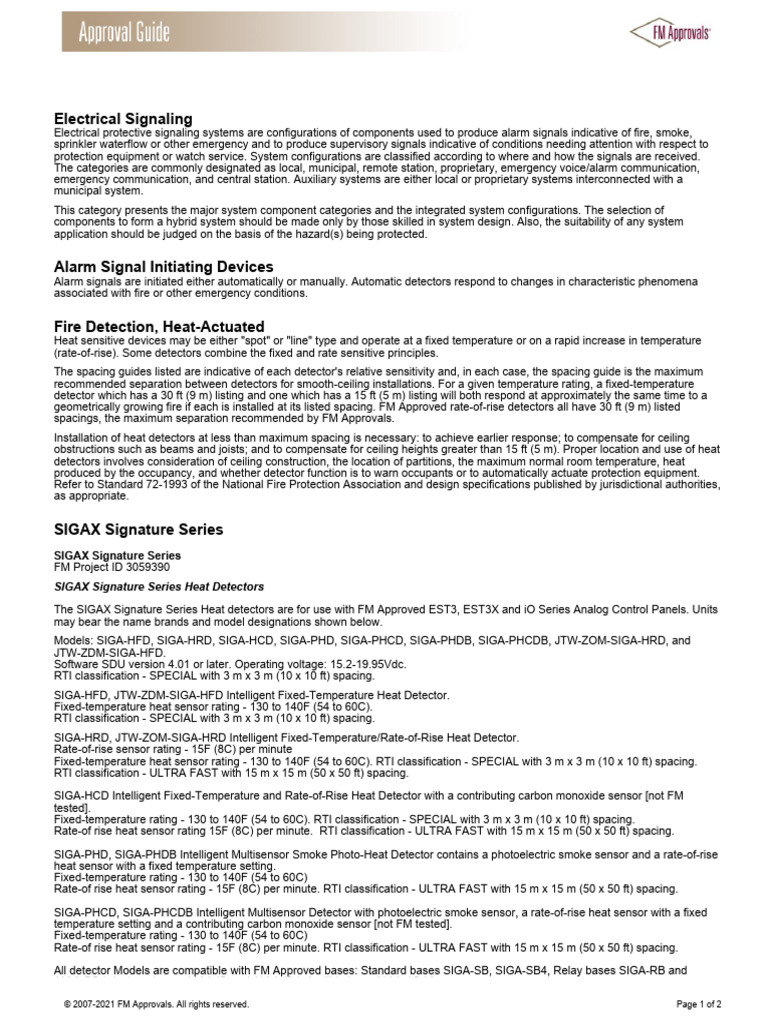 FM Approvals - Fire Detection, Heat-Actuated (SIGA-HRD) | PDF | Sensor ...