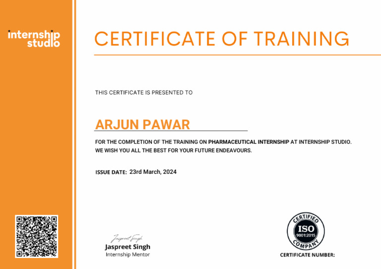 Arjun Pawar - Pharmaceutical Internship - Training | PDF