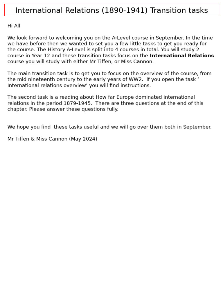 Transition Task Overview (Start Here) | PDF