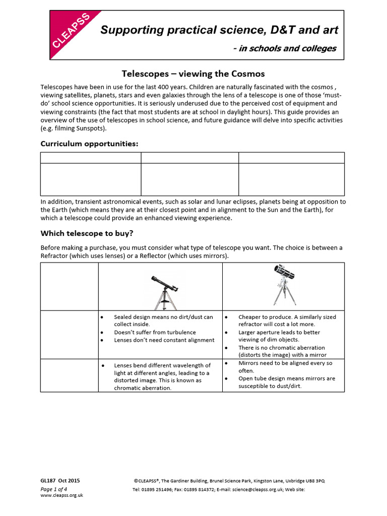 GL187 Telescopes Viewing The Cosmos | PDF | Telescope | Camera