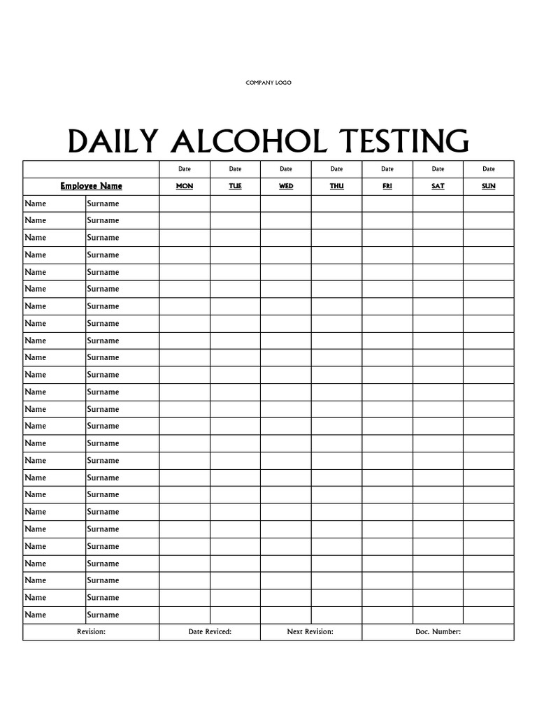 Daily Alcohol Testing Schedule | PDF