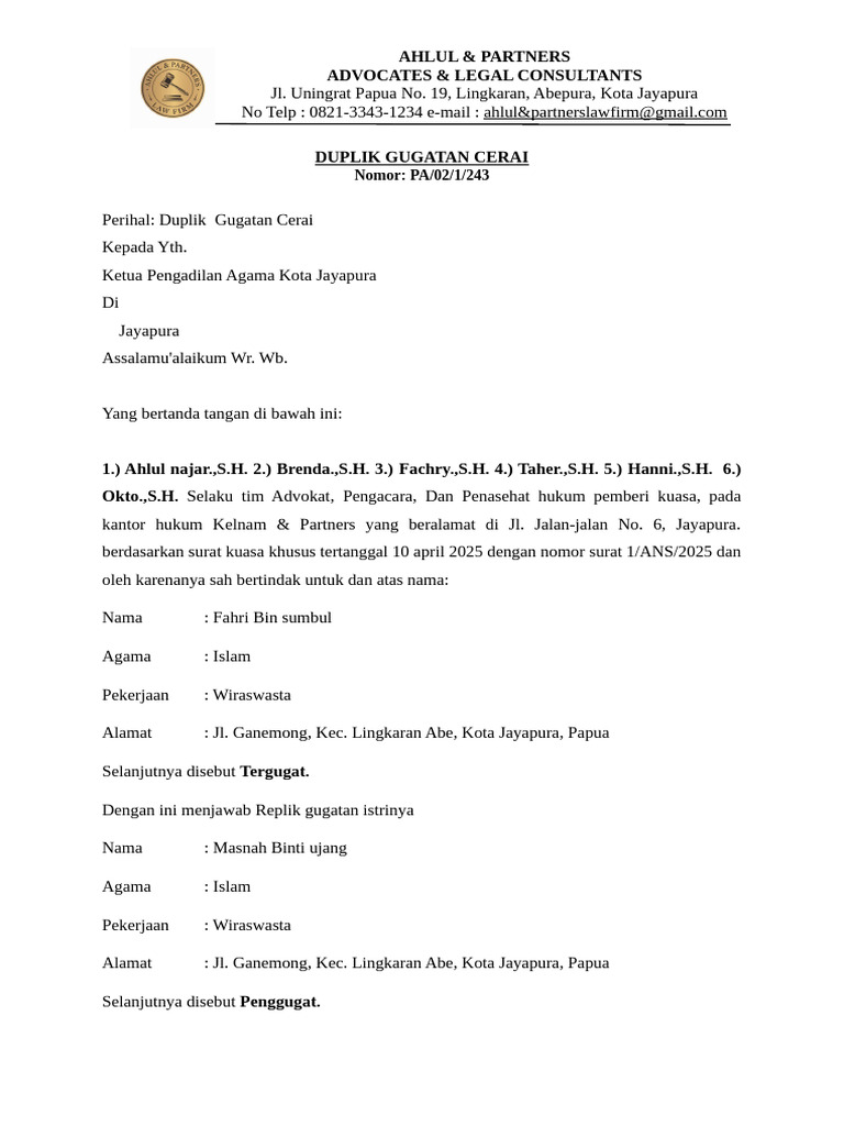 Duplik Perceraian | PDF