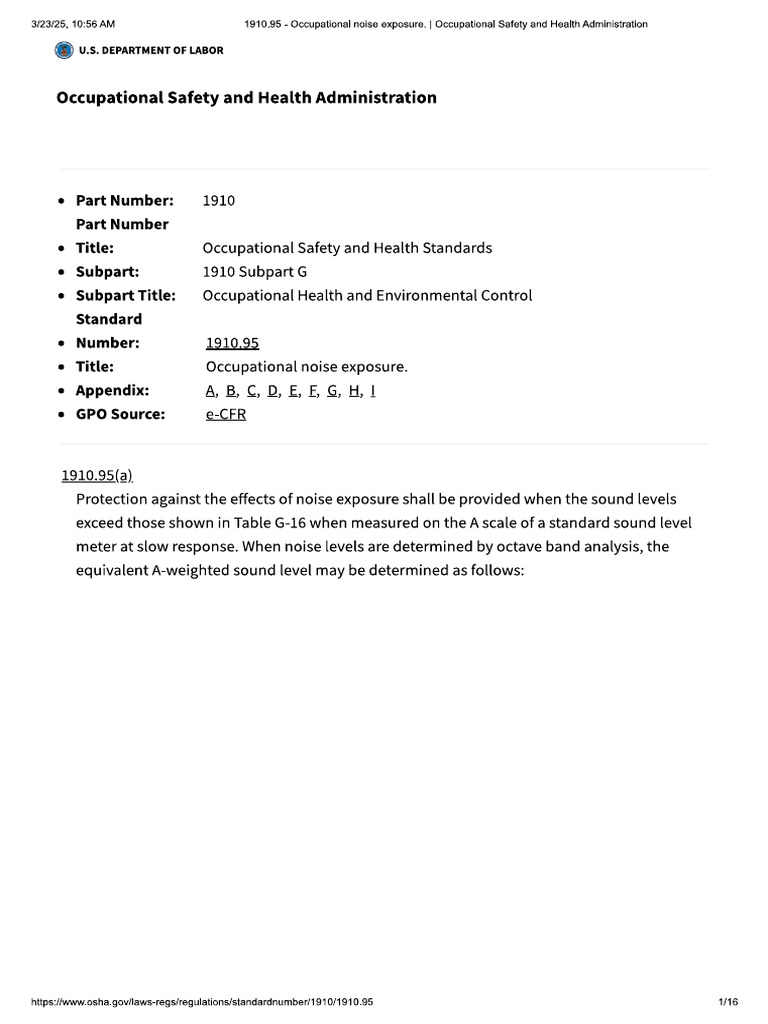 OSHA Hearing Conservation 29 CFR 1910.95 | PDF