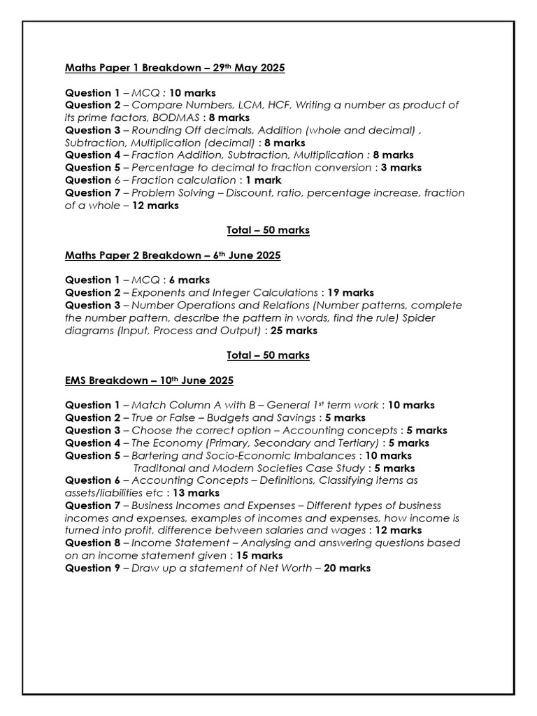 Maths Paper 1 Breakdown Overview | PDF