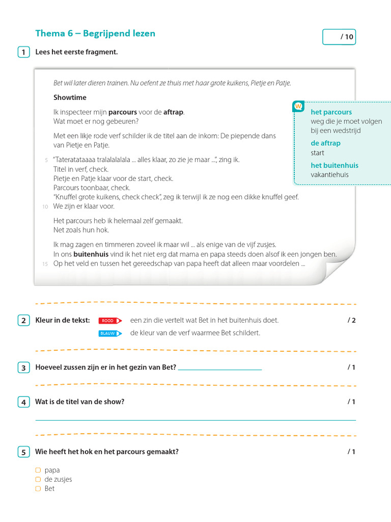 Talent 4 Thema 6 Zorgtoets - Thema 6 - Begrijpend Lezen Fictie | PDF