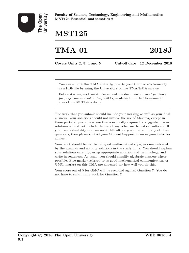 MST125-TMA 01 (8pp) | PDF | Force | Mathematics