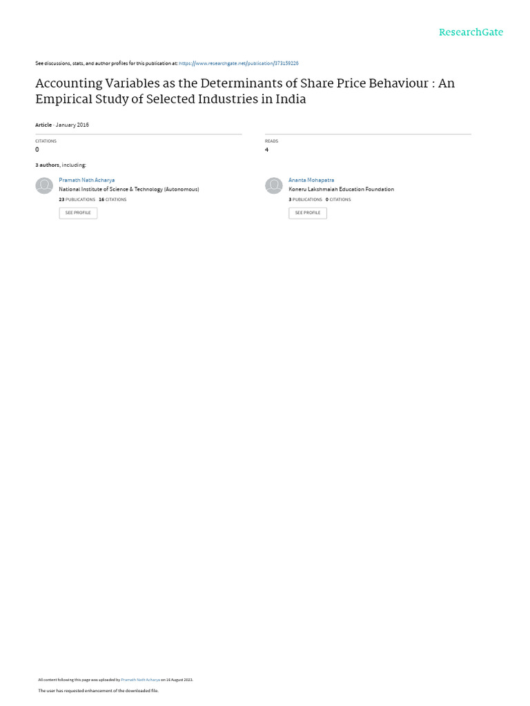 Accounting Variables As The Determinants of Share Price Behaviour | PDF