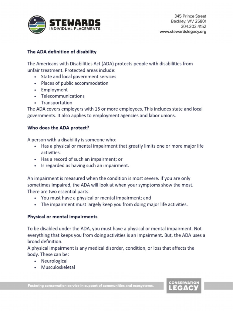 ADA Disabilities List Quick Summary YES2021 | PDF | Americans With ...