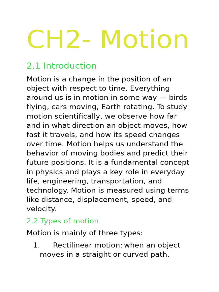 CH2 Motion (GPT) | PDF | Acceleration | Velocity