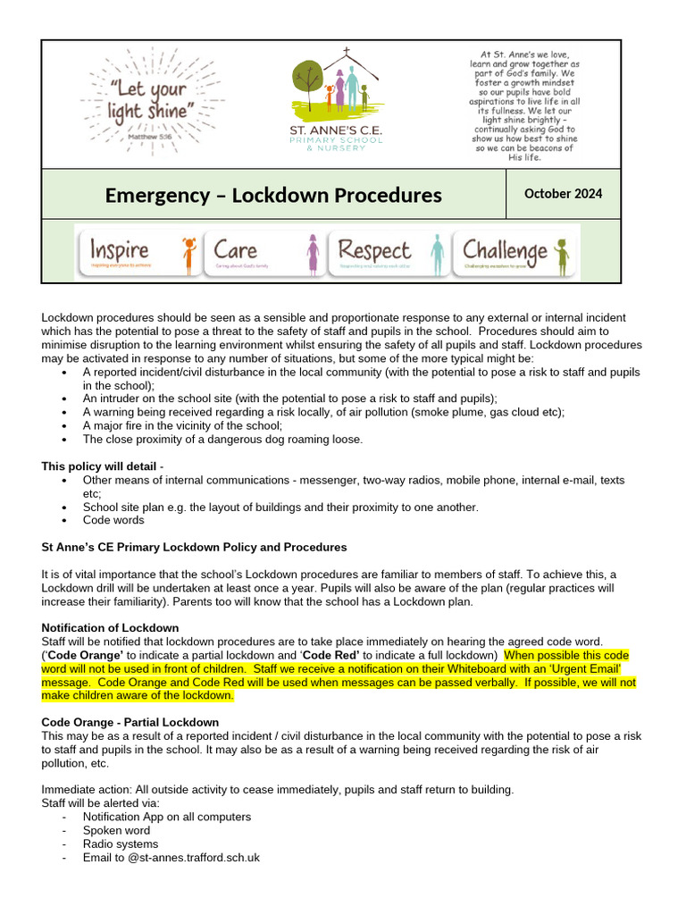Lockdown Procedures - 2024 | PDF