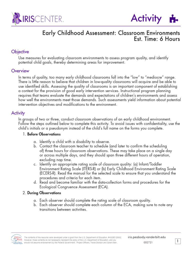 IA Assessment Childrens Environments | PDF | Classroom | Early ...