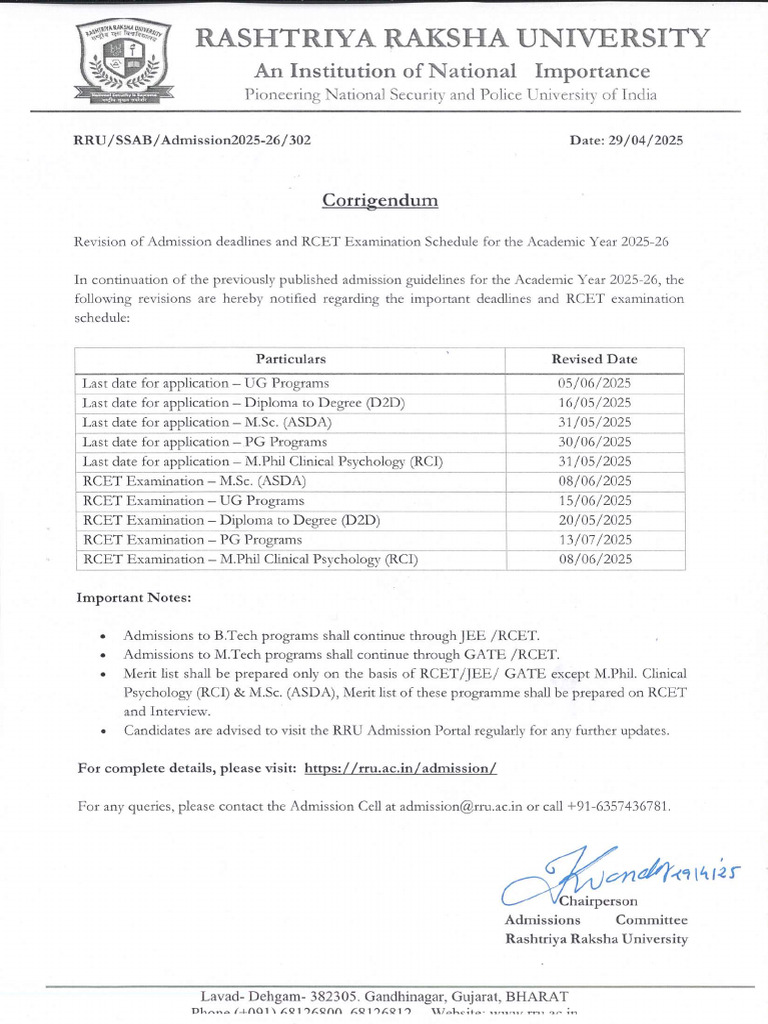 RCET Cor. Admission 2025 26 | PDF