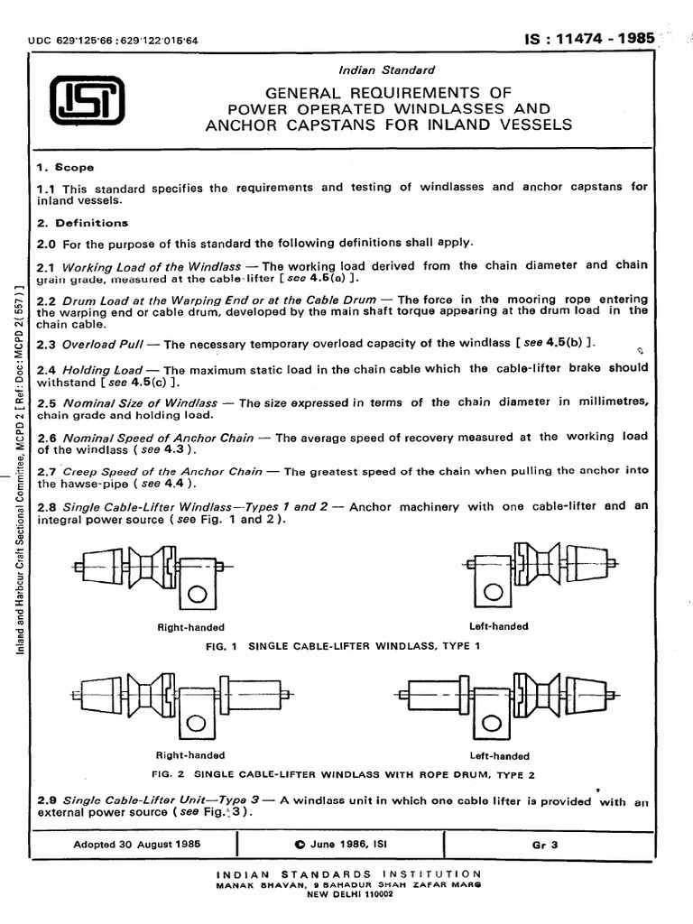 IS 11474-1985 General Requirements of Power Operated Windlesses and ...