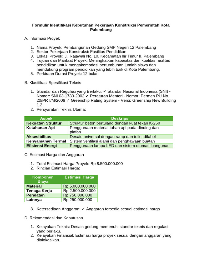 Contoh Form Identifikasi Kebutuhan Gedung Pendidikan | PDF