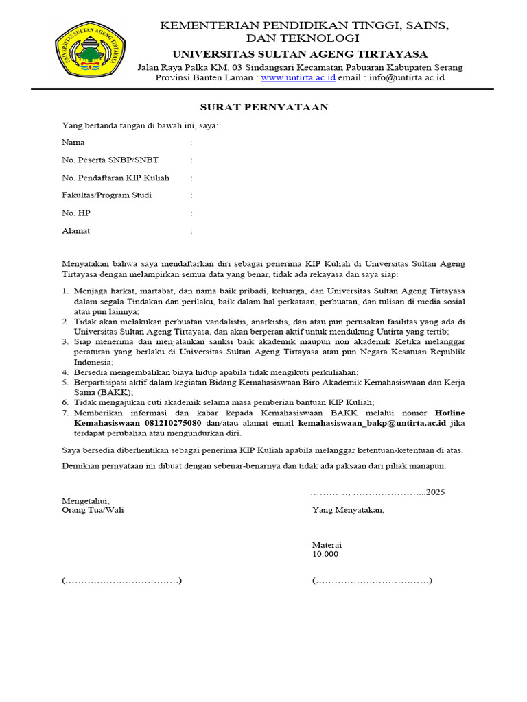 Salinan Surat Pernyataan Kipk | PDF