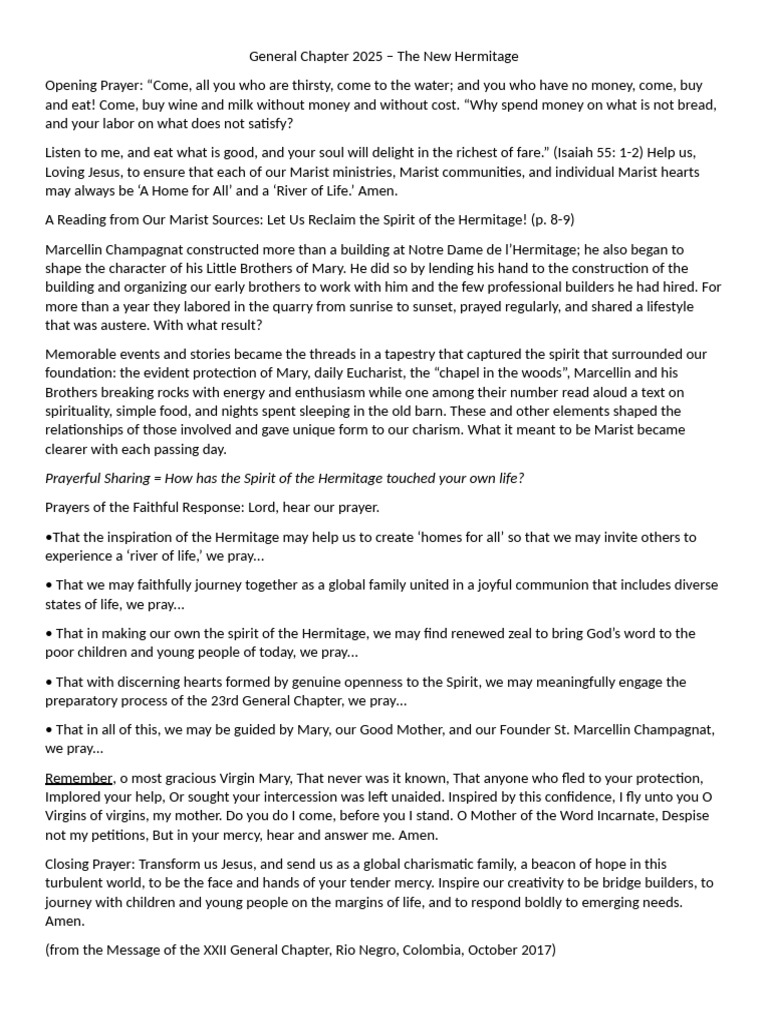 Spirit of the Hermitage: A Marist Reflection | PDF | Prayer
