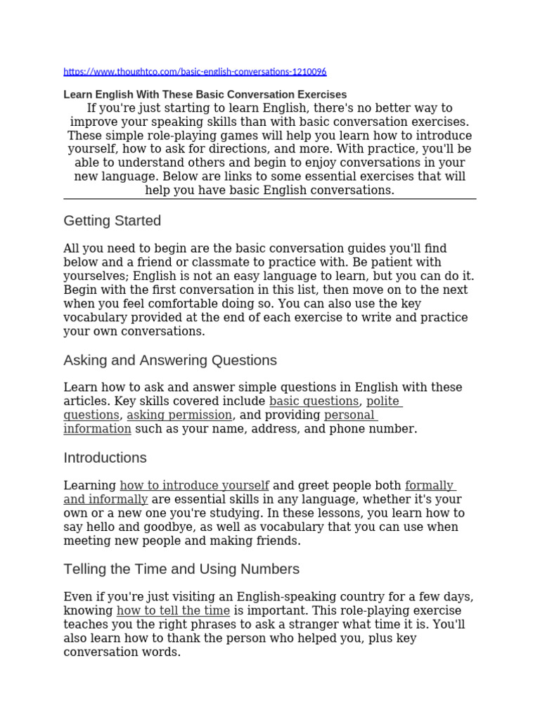 These Basic Conversation Exercises | PDF | English Language | Conversation