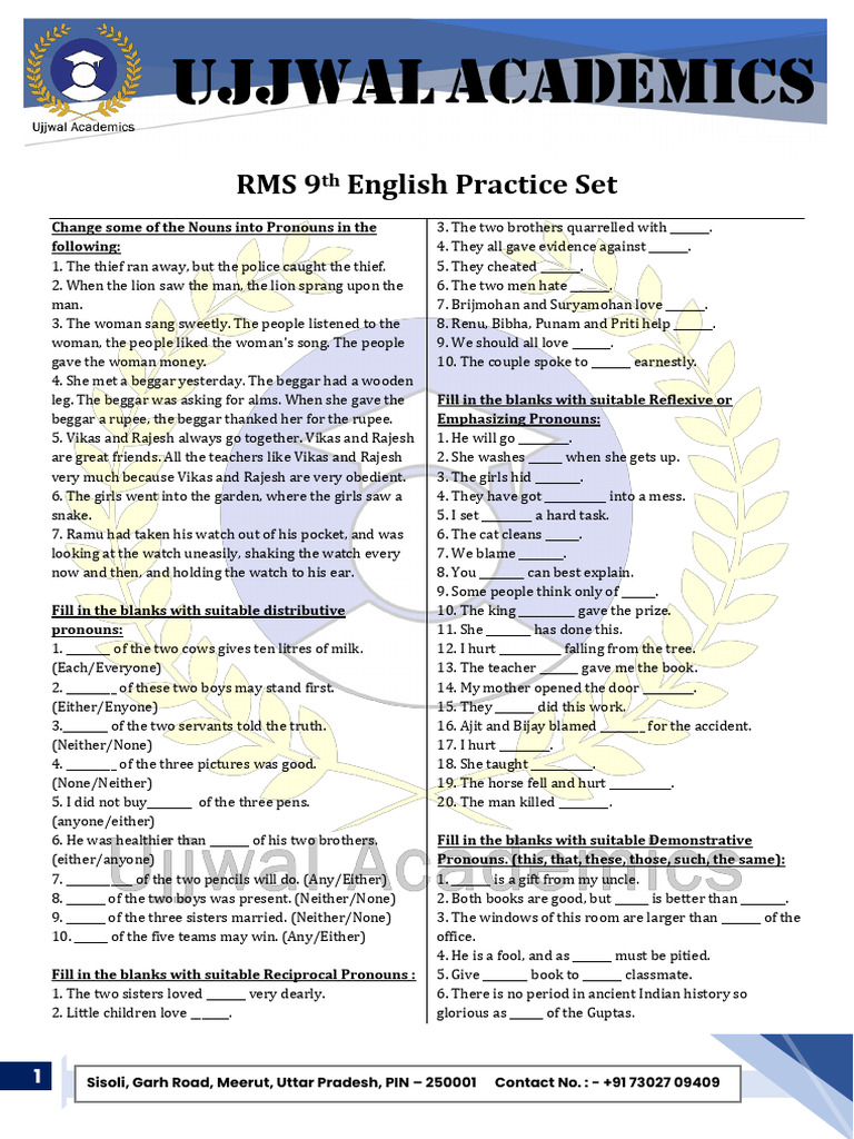 RMS 9th English Practice Set | PDF