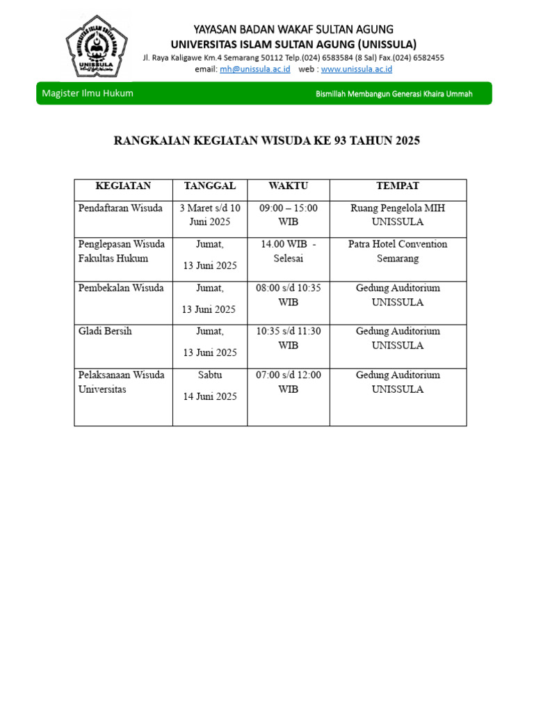 Rangkaian Kegiatan Wisuda Ke 93 Tahun 2025 | PDF
