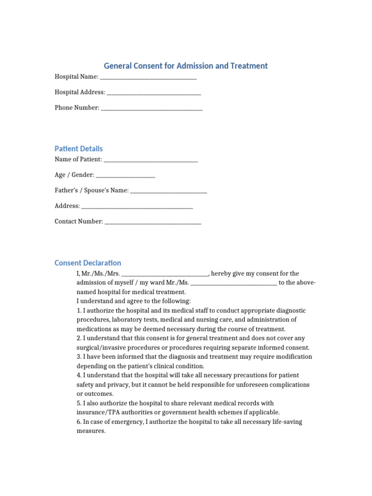 General Consent Form India | PDF | Patient | Informed Consent