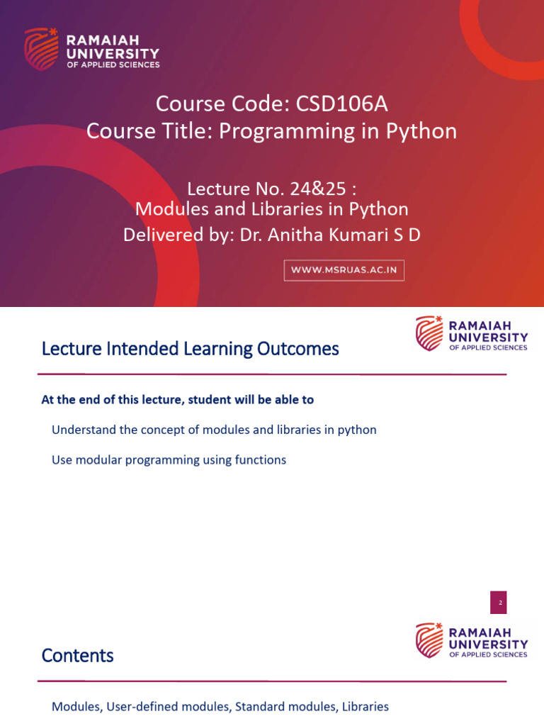 Lecture24_25_Unit5_1_Modules_and_libraries | PDF | Python (Programming Language) | Modular ...
