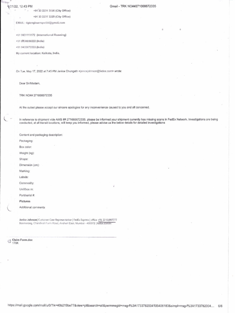 Apology Fro Fedex For Loss of Consignment | PDF