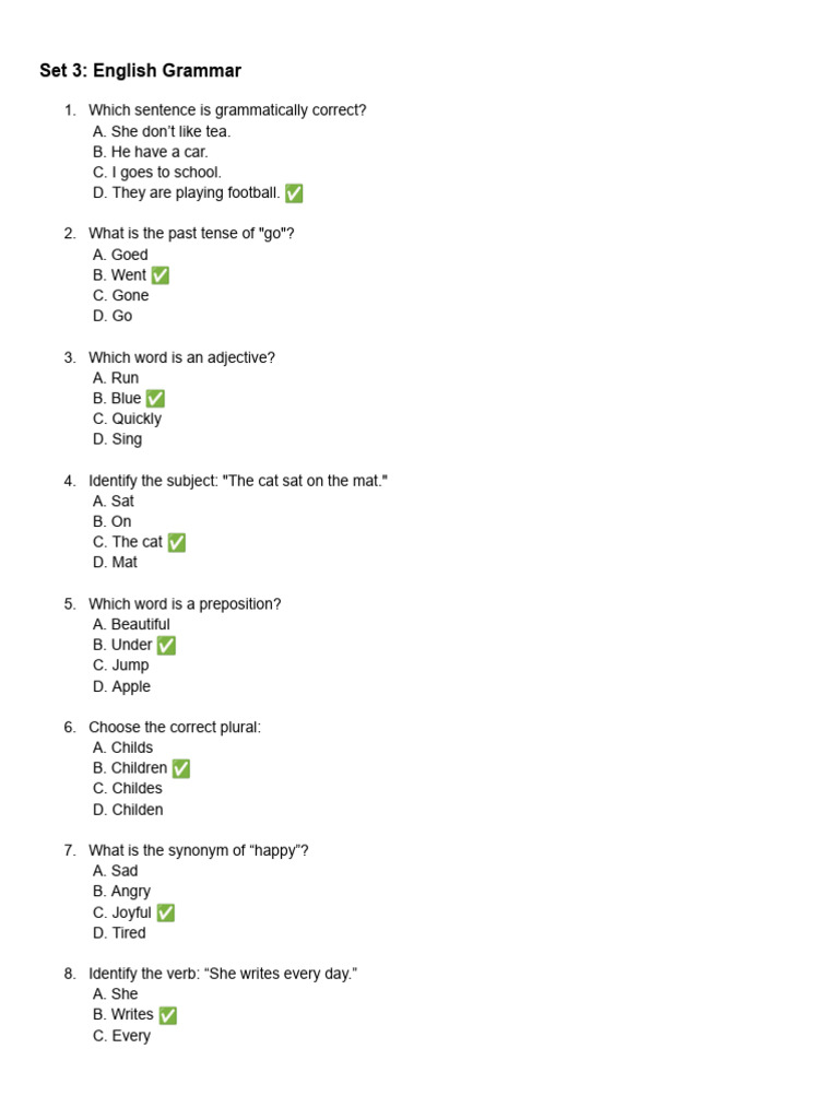 English Grammar Quiz: Test Your Skills | PDF