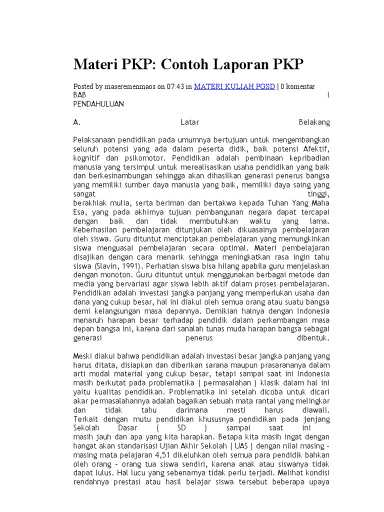 Materi PKP - Contoh Laporan PKP | PDF