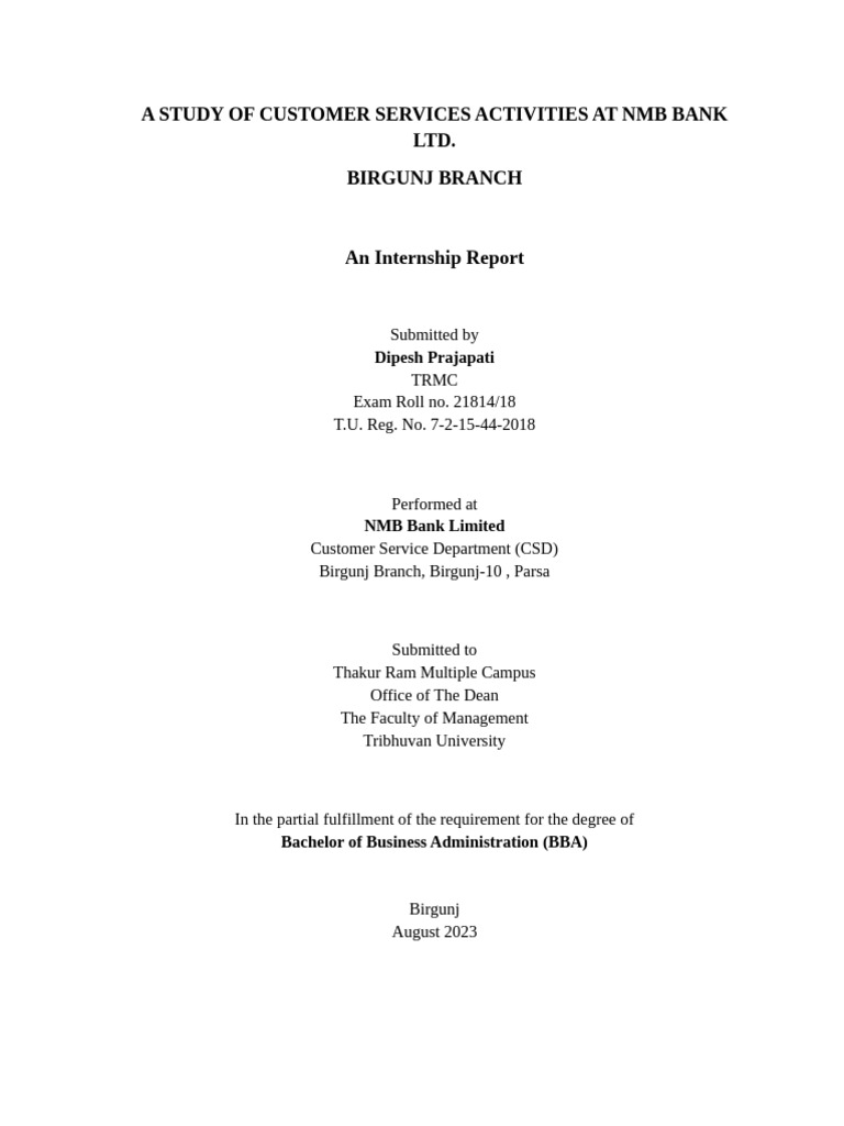 Internship Report Dipesh | PDF | Banks | Money