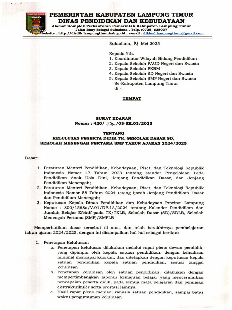 Surat Edaran Kelulusan 2025 | PDF