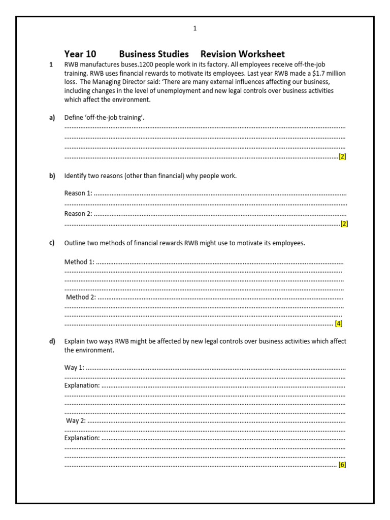 Revision Year 10 Business Studies | PDF | Recruitment | Reason