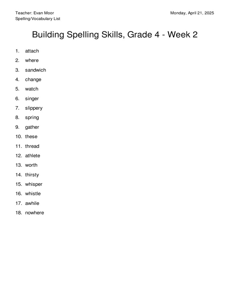 Print Spelling List | PDF