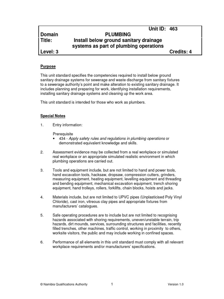 ID 463 Install Below Ground Sanitary Systems | PDF | Plumbing | Specification (Technical Standard)