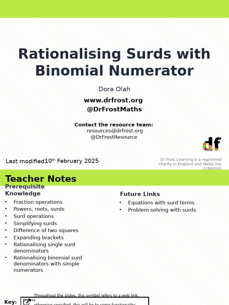 Rationalising Surds With Binomial Numerator - Lesson | PDF | Arithmetic ...