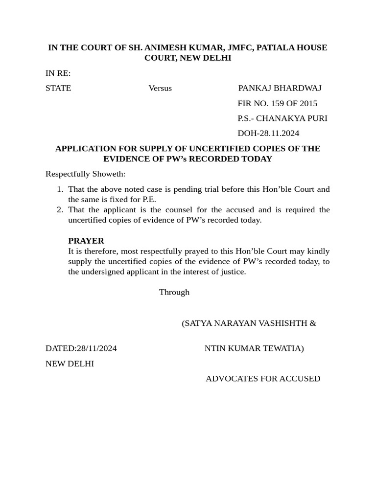 Uncertified Copy Application for Evidence | PDF