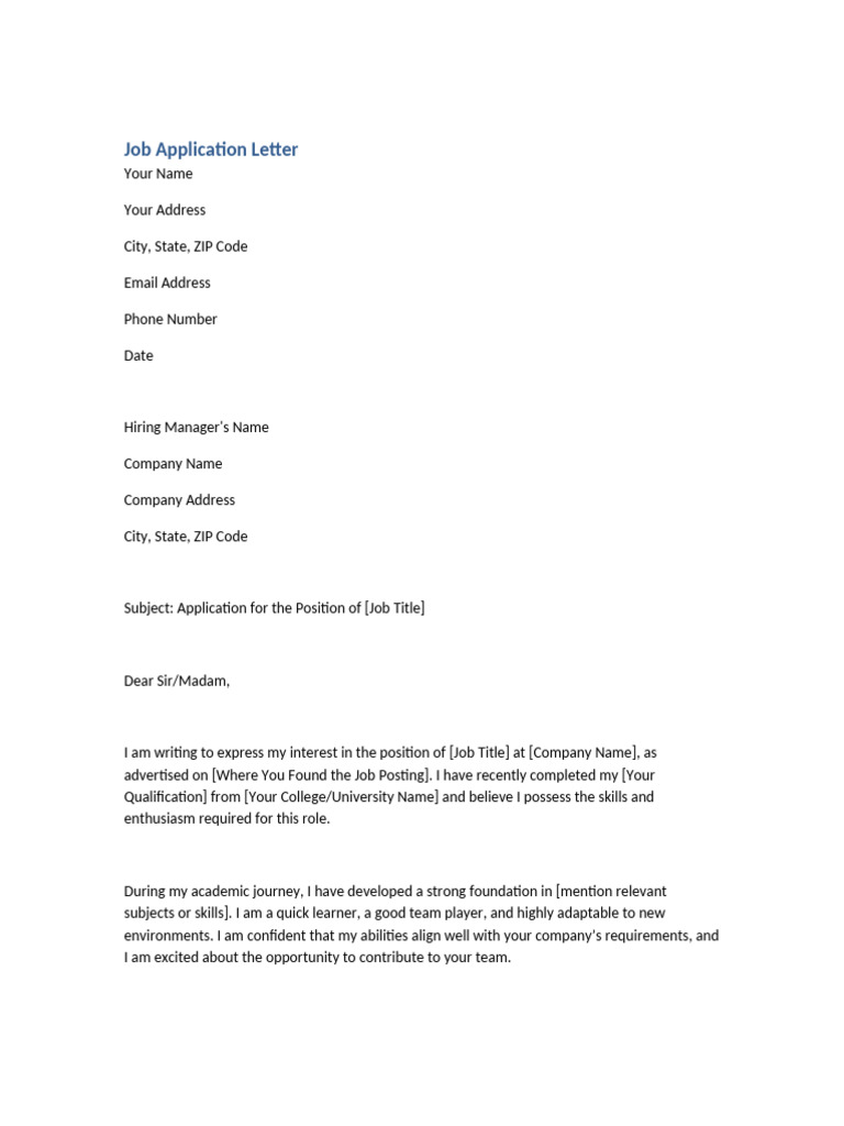 Job Application Letter Template | PDF