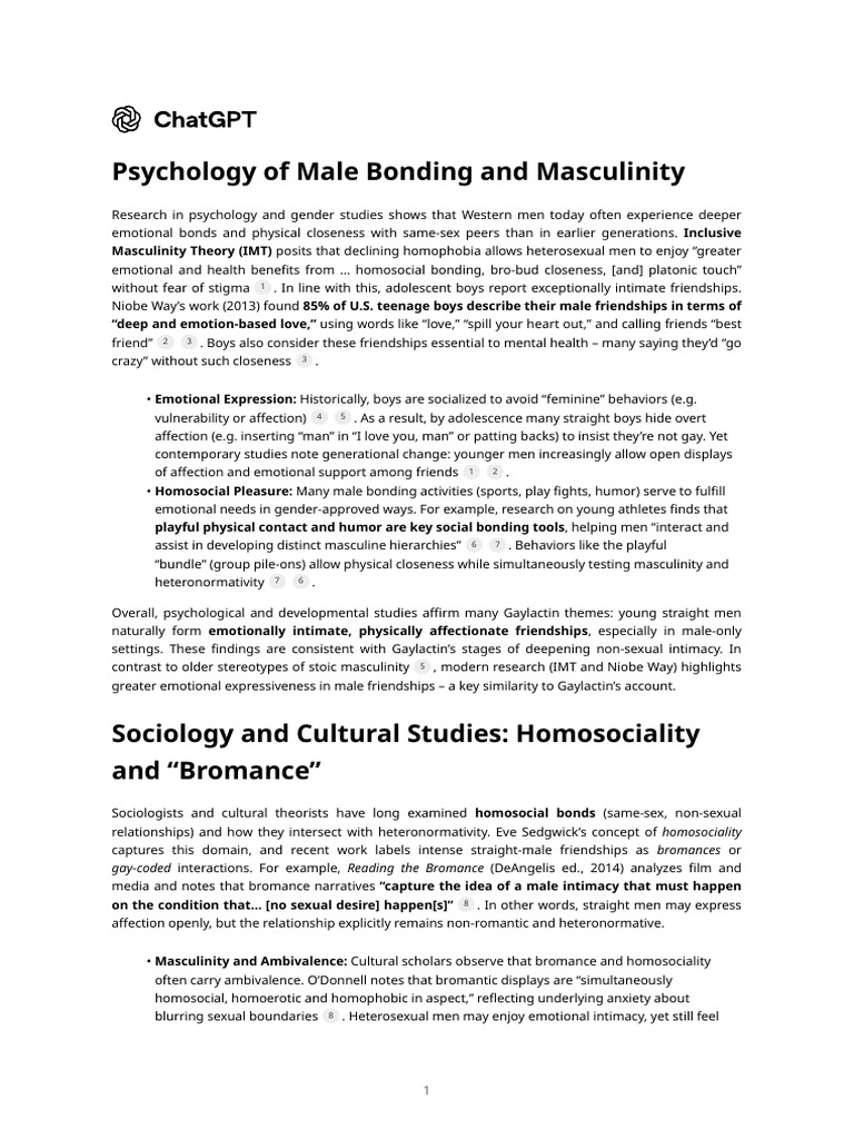 Psychology of Male Bonding and Masculinity | PDF | Intimate ...
