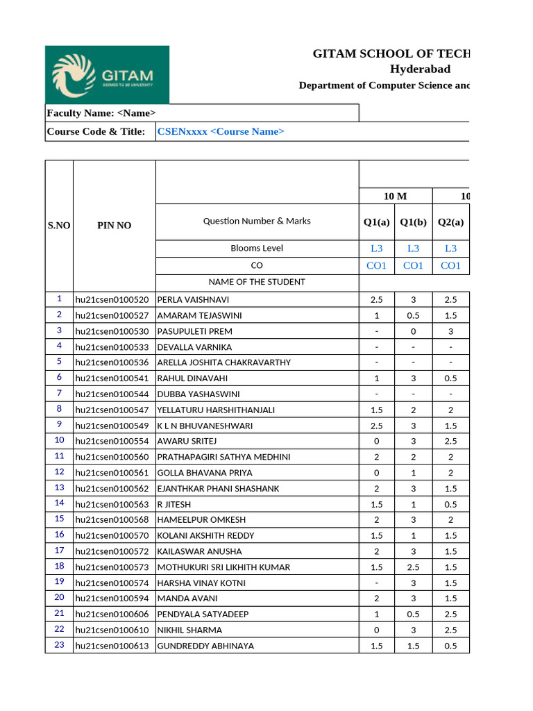 CO-PO Attainment Theory Only 2024-25 | PDF