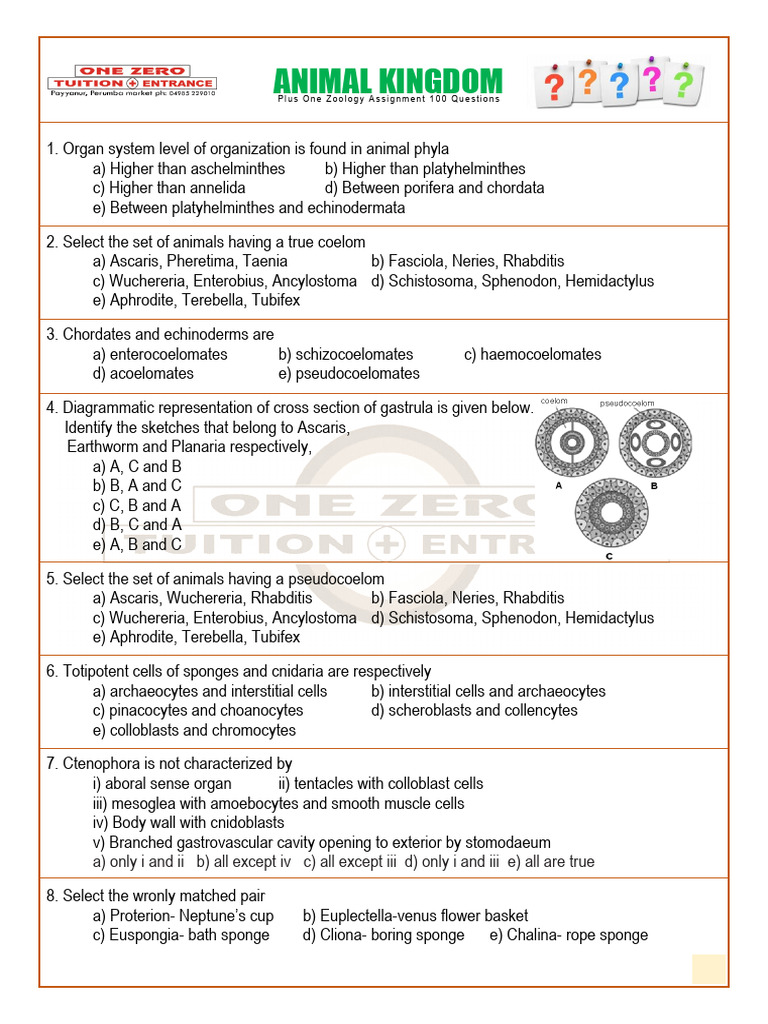 2. Animal Kingdom -PZ Obj-Ques -100. | PDF | Amphibian | Zoology