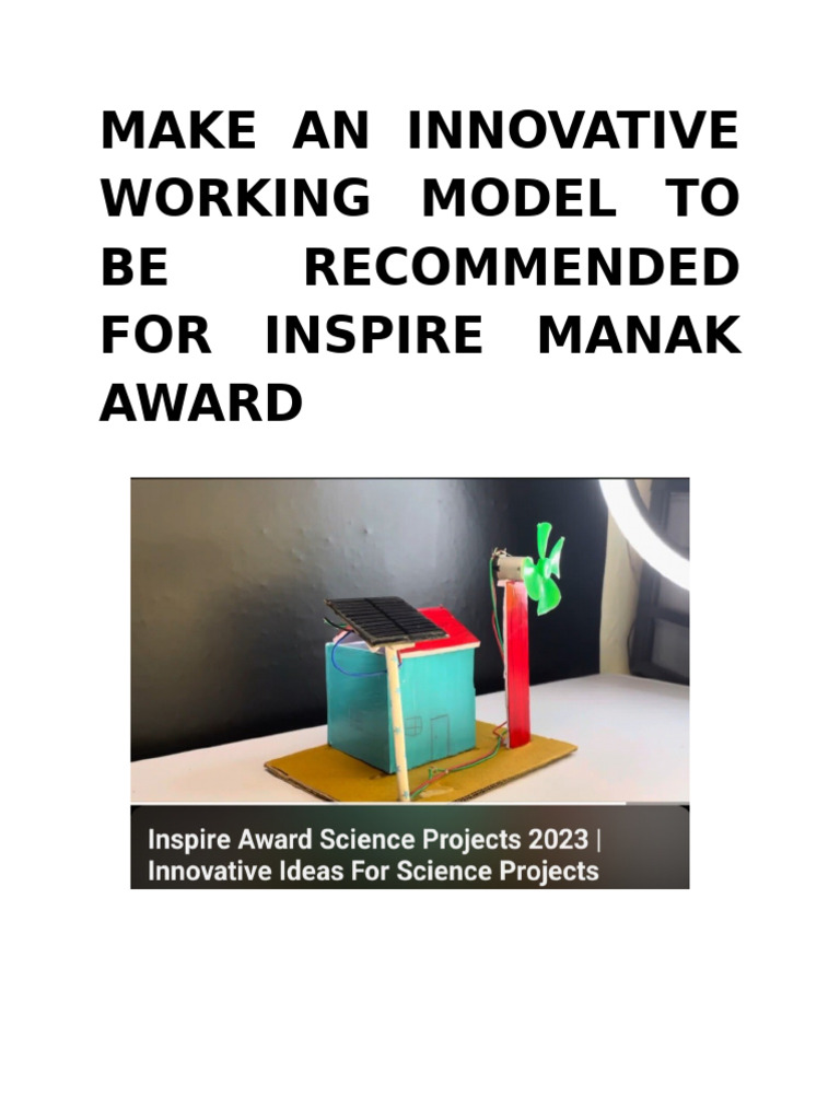 Make An Innovative Working Model To Be Recommended For Inspire Manak ...