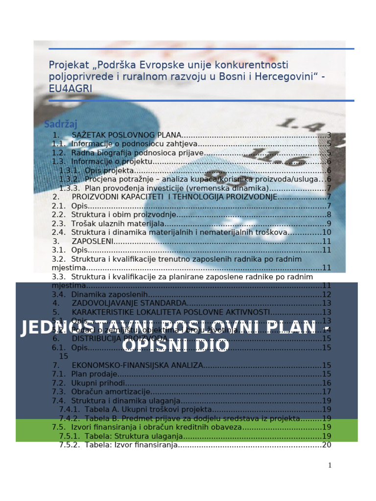 EU4Agri Prilog 2 Obrazac Jednostavnog Poslovnog Plana Primarna Proizvodnja | PDF